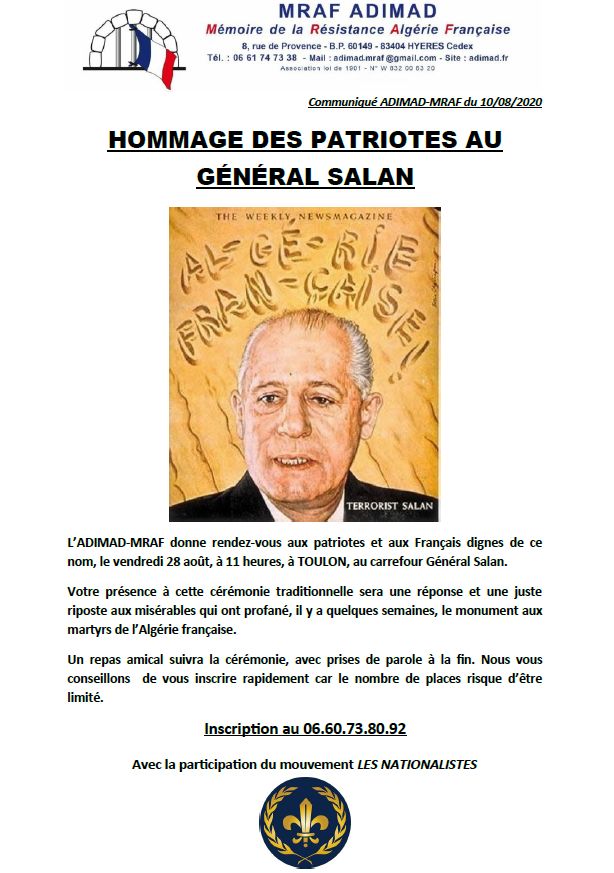 Hommage au Général Salan et repas amical - Les Nationalistes
